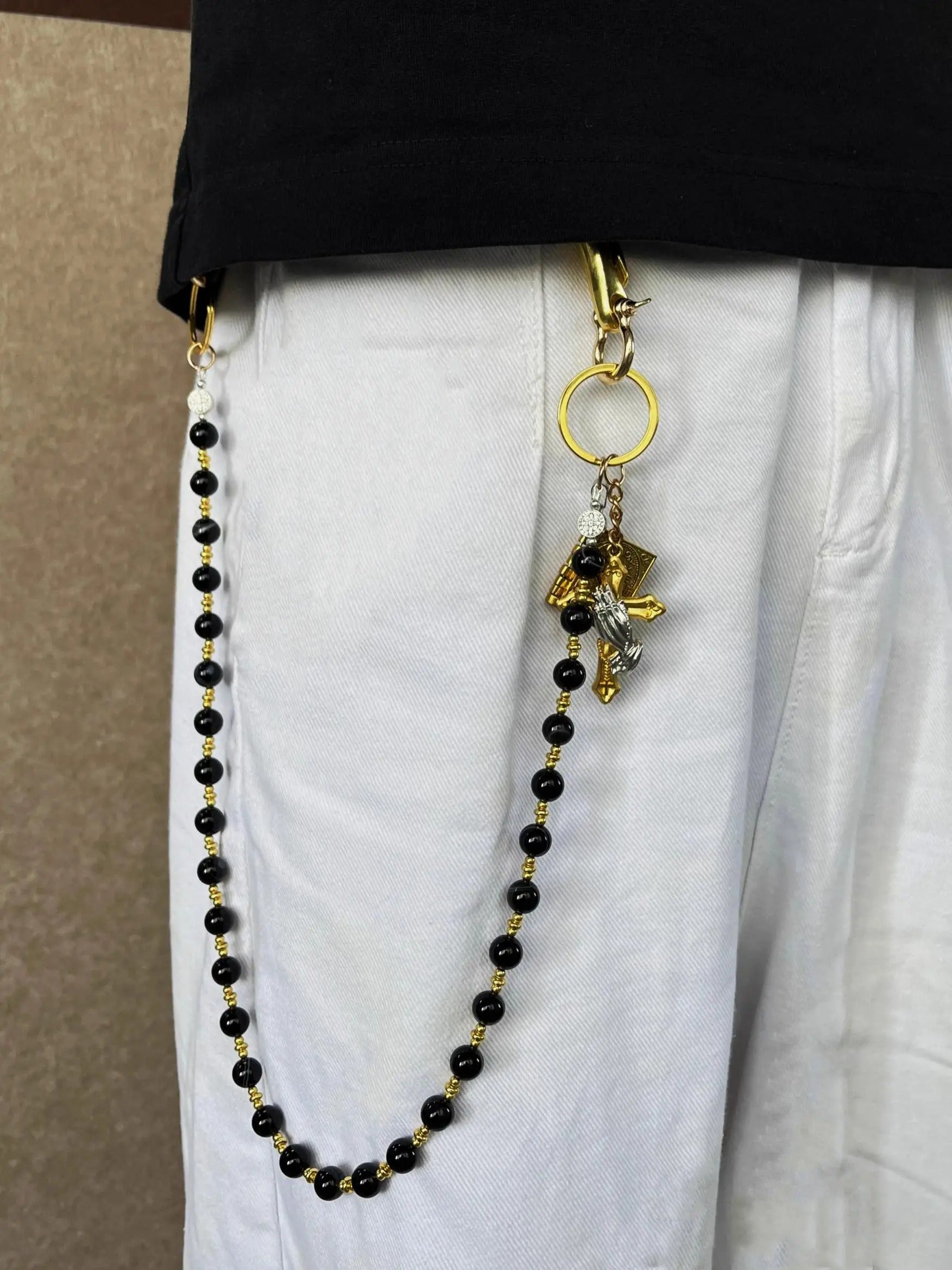 Jeans Chain Zwarte Kralen Ketting Cross (75cm) – Stellar Jewellery